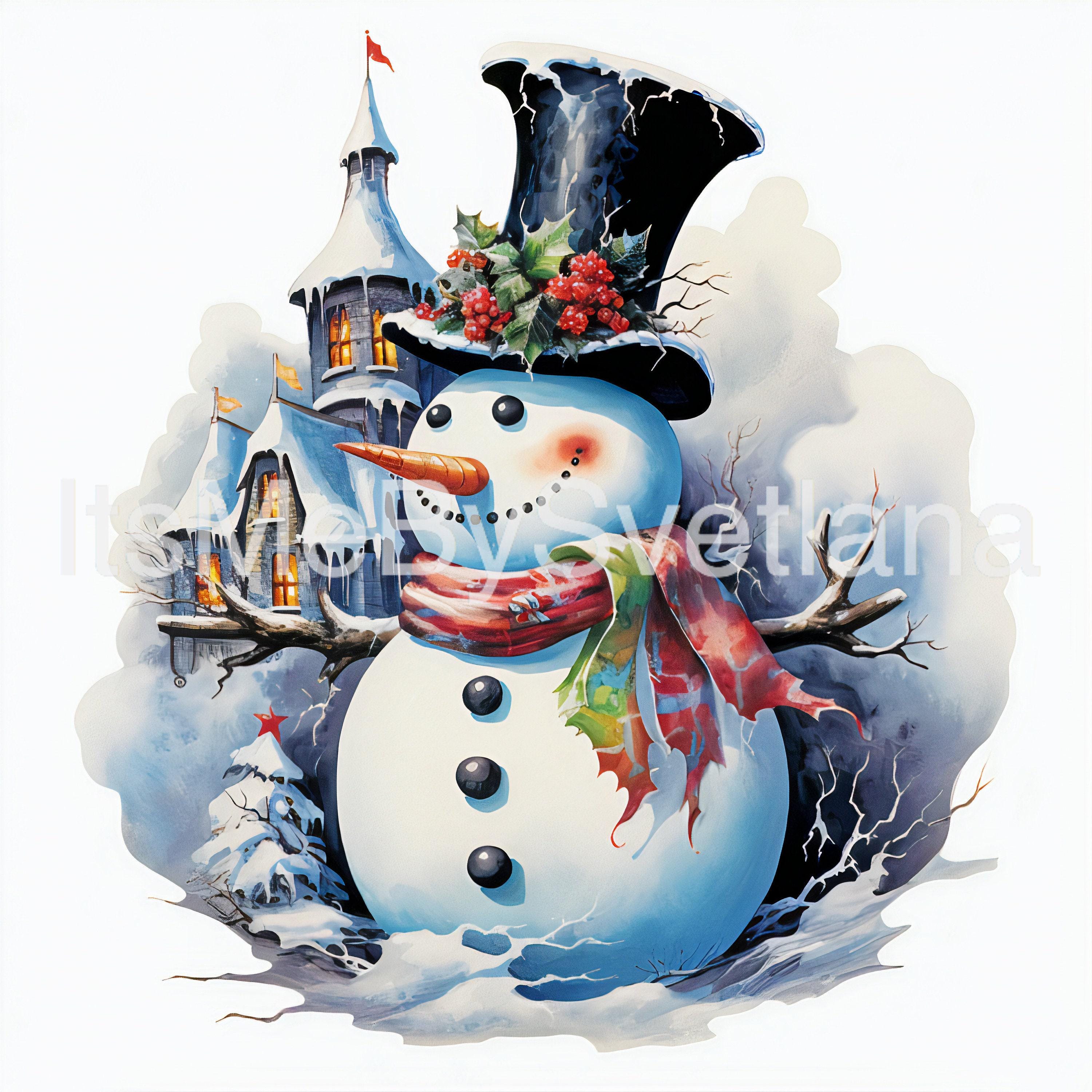 Christmas Snowman Watercolor Clipart: Winter JPG Images (digital ...