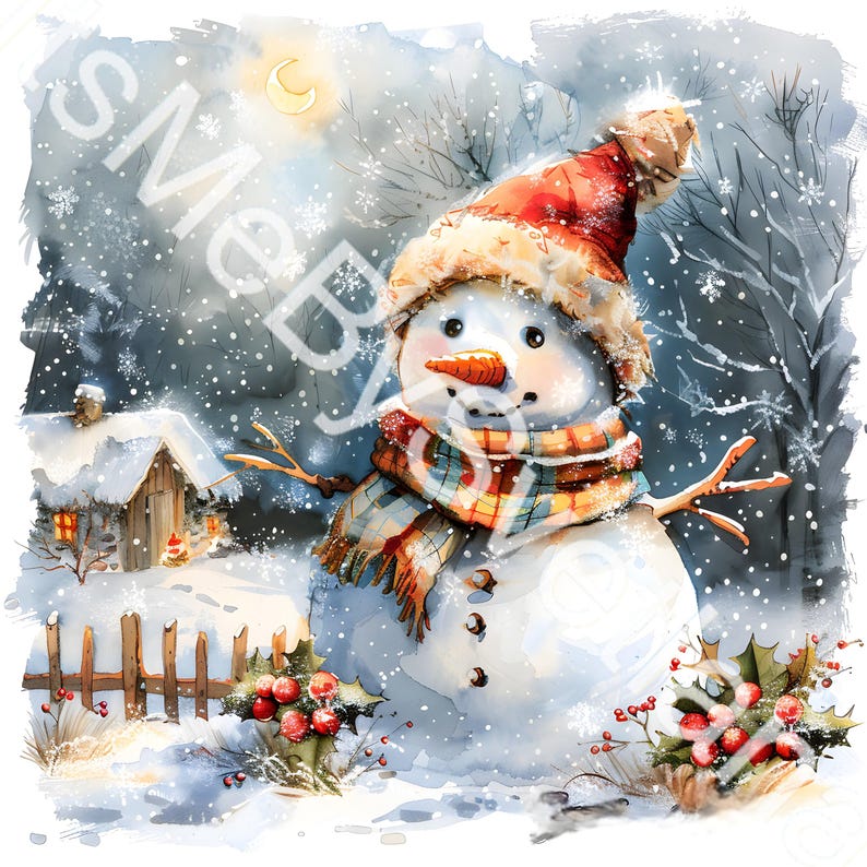 Christmas Snowman Watercolor Clipart Set: Winter Jpgs (digital Download ...
