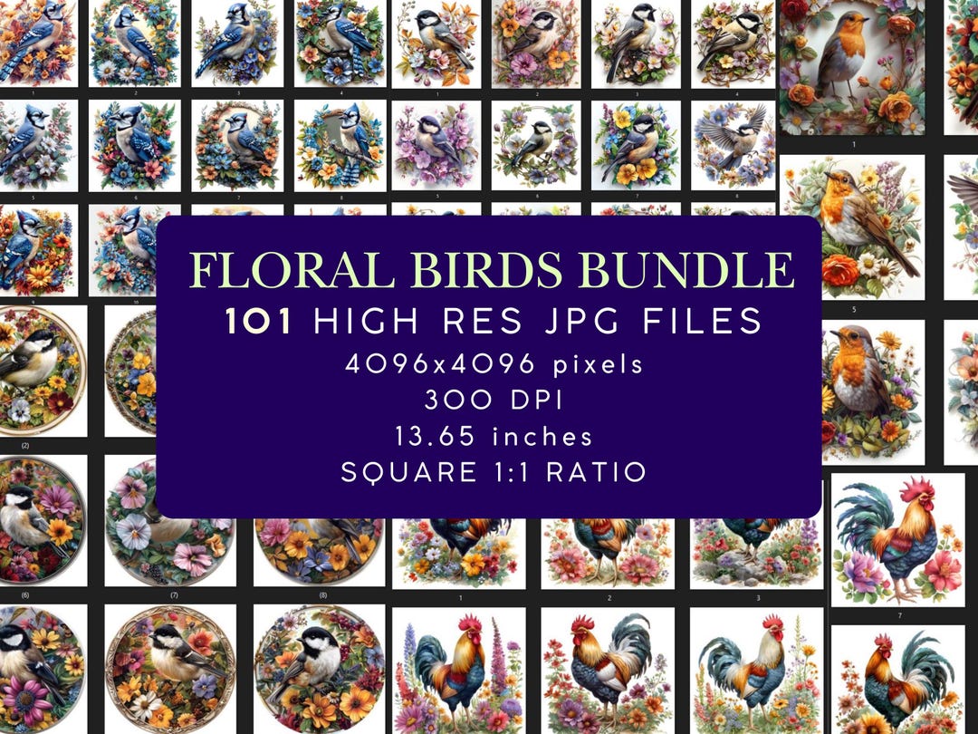 101 Floral Birds Clipart Bundle Watercolor Bird Illustrations High ...