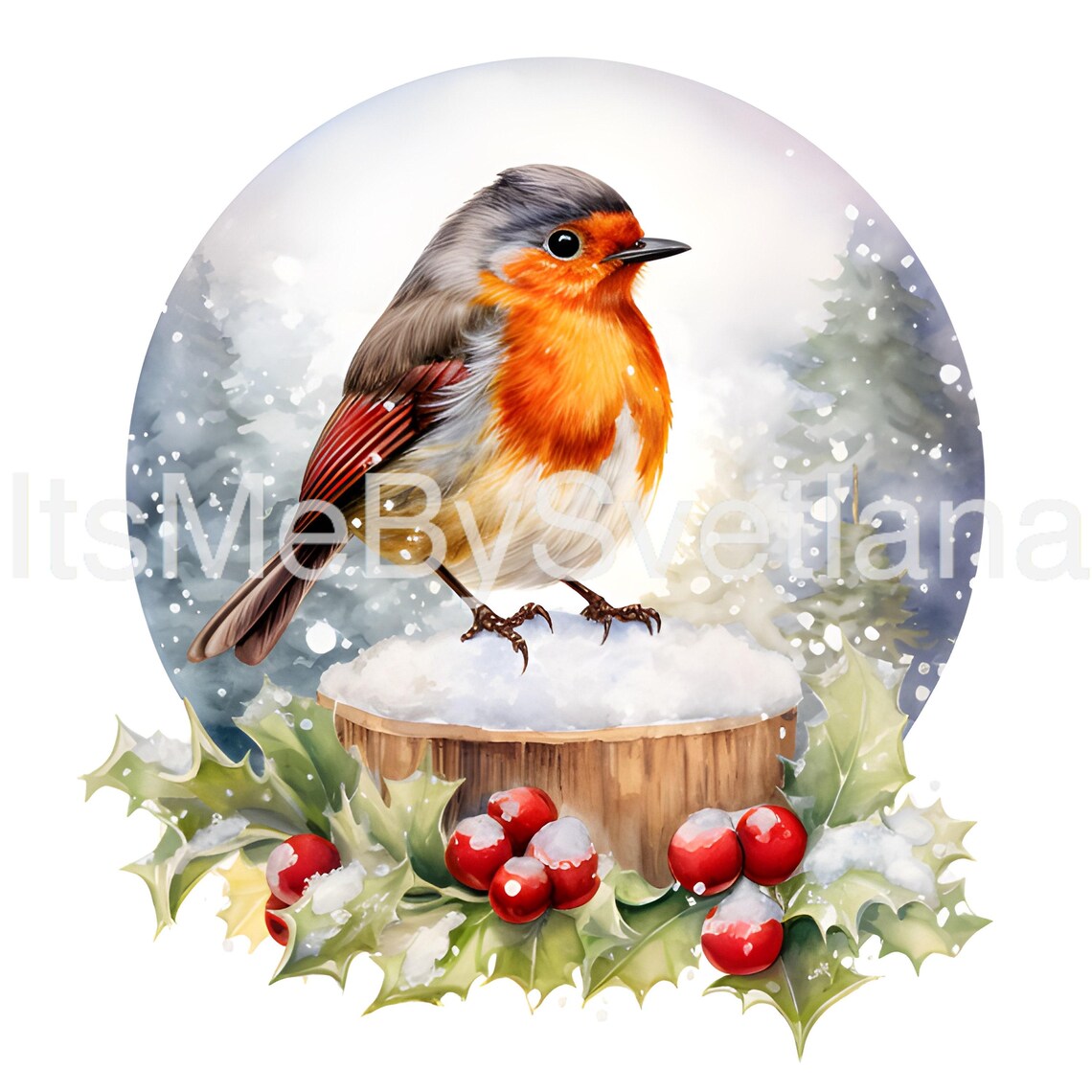 Christmas Robin Watercolor Clipart – Holiday Bird Jpgs (digital ...