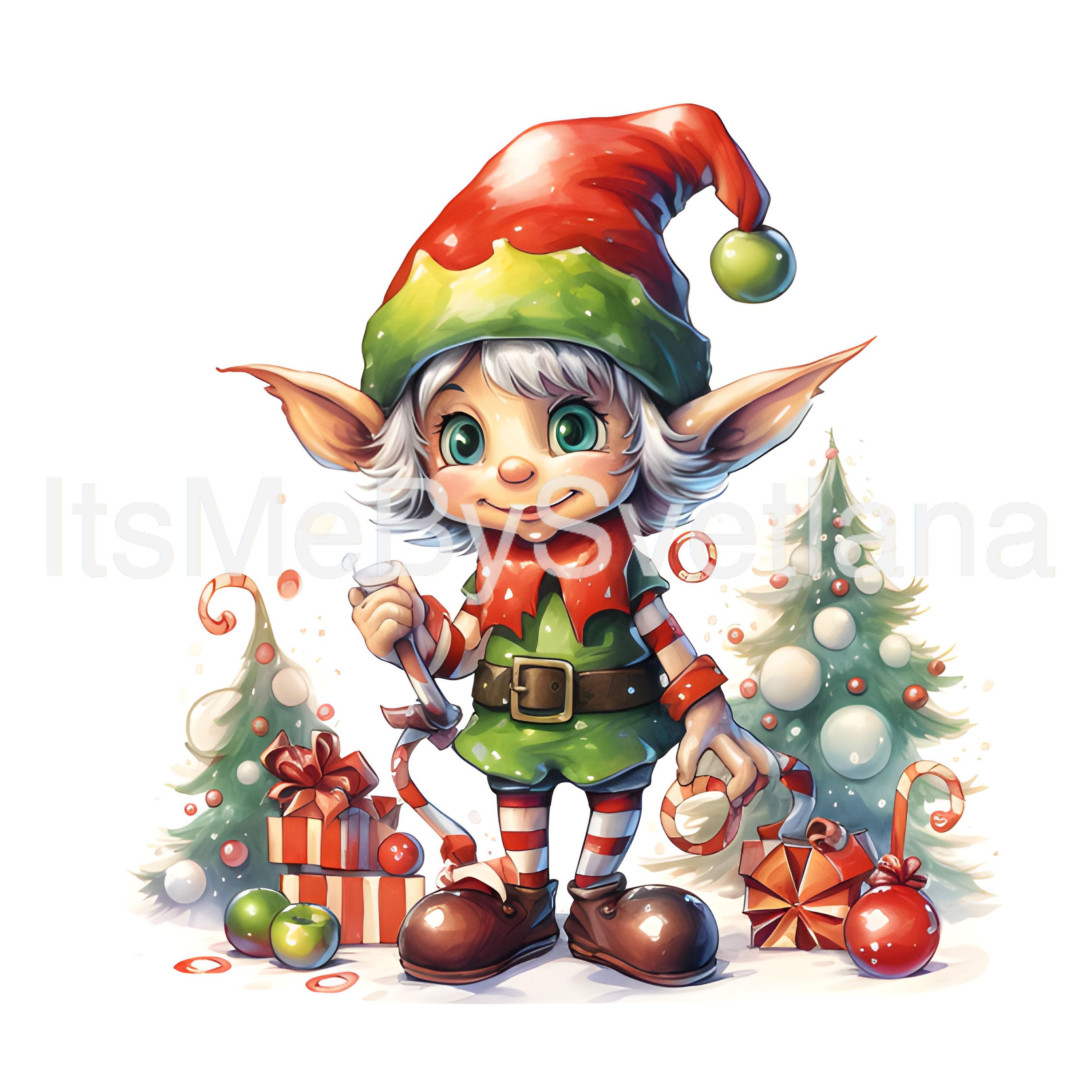 Christmas Cute Elf Watercolor Clipart, High Quality Jpgs, Christmas ...