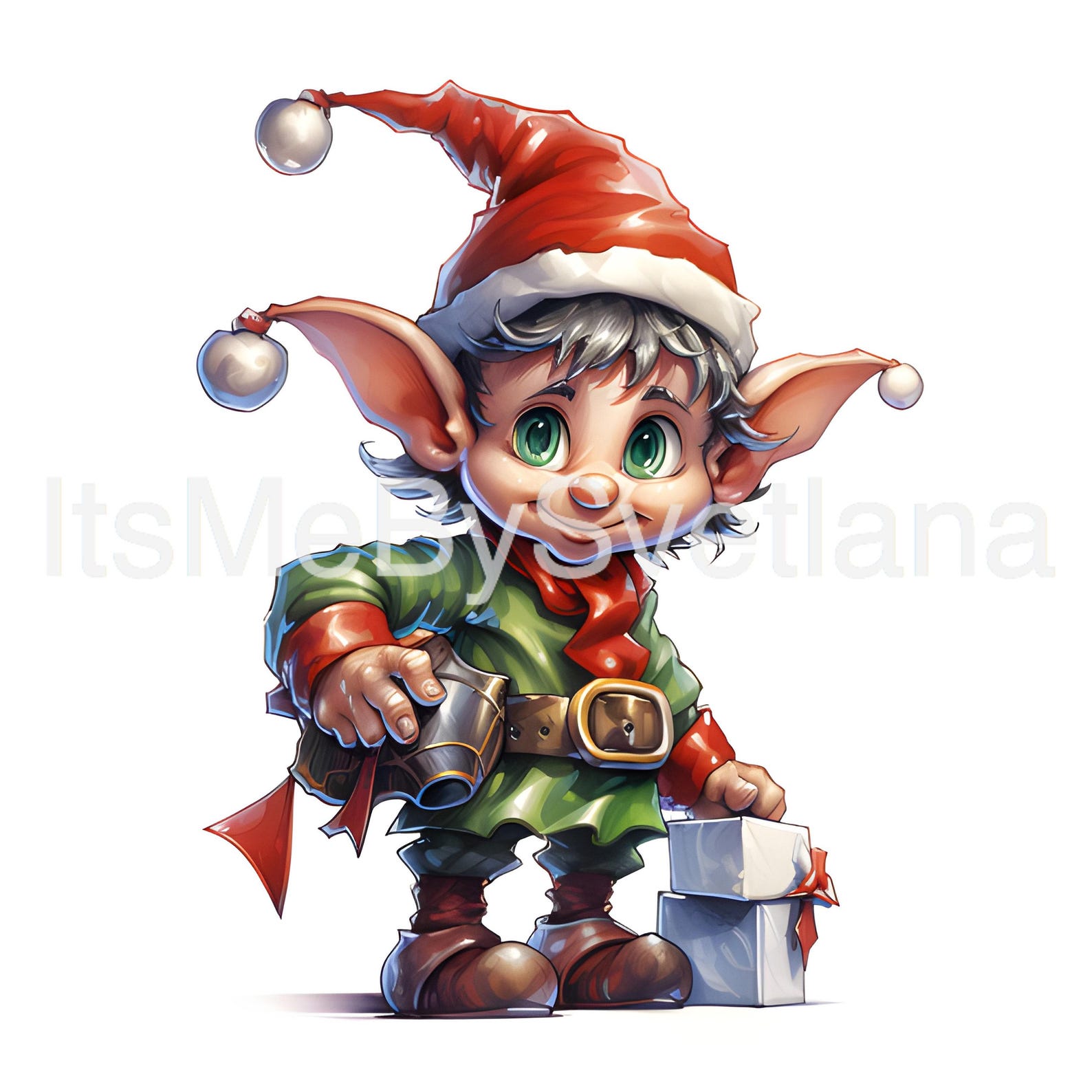 Christmas Cute Elf Watercolor Clipart, High Quality Jpgs, Christmas ...