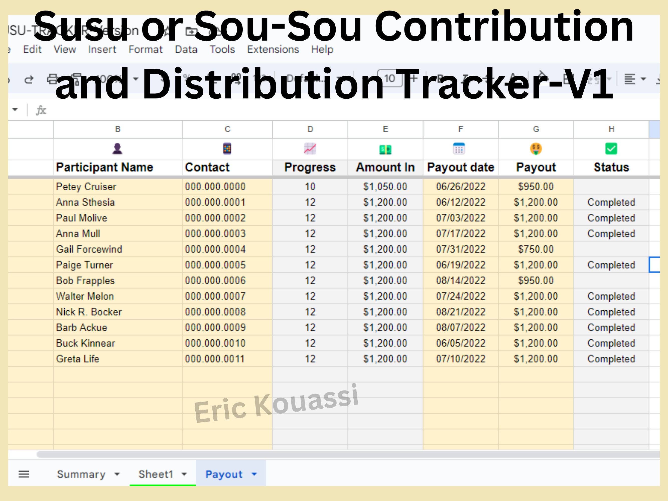 Susu/sou-sou Money Tracker Spreadsheet (version 1) - A Treasurer’s Top Tool! - Etsy