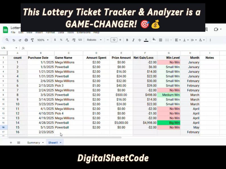 Lottery Ticket Tracker and Analyzer | Budget & Winnings Log | Printable ...
