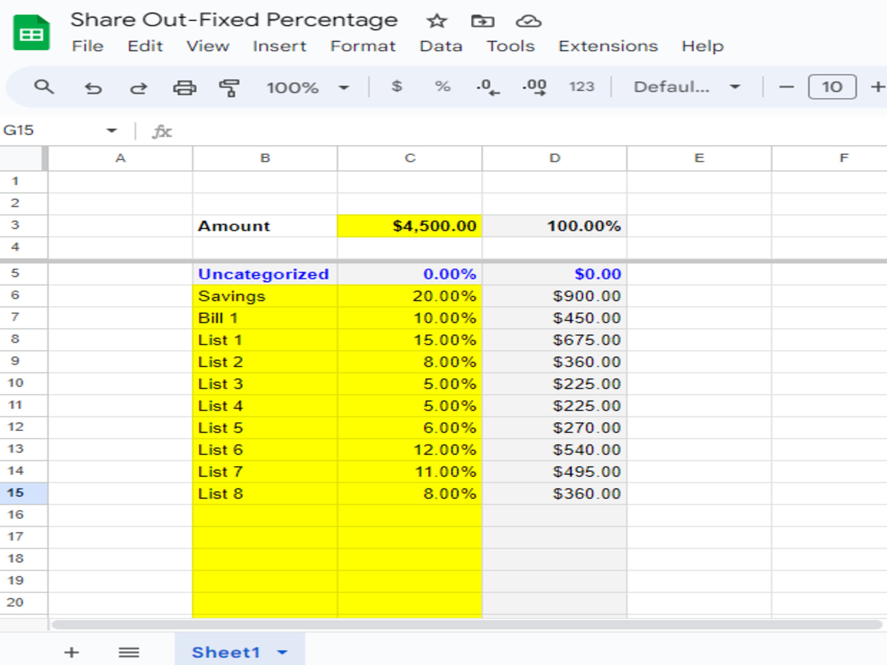 Easy Budgeting Spreadsheets: Split Your Money Your Way – Percentages or ...
