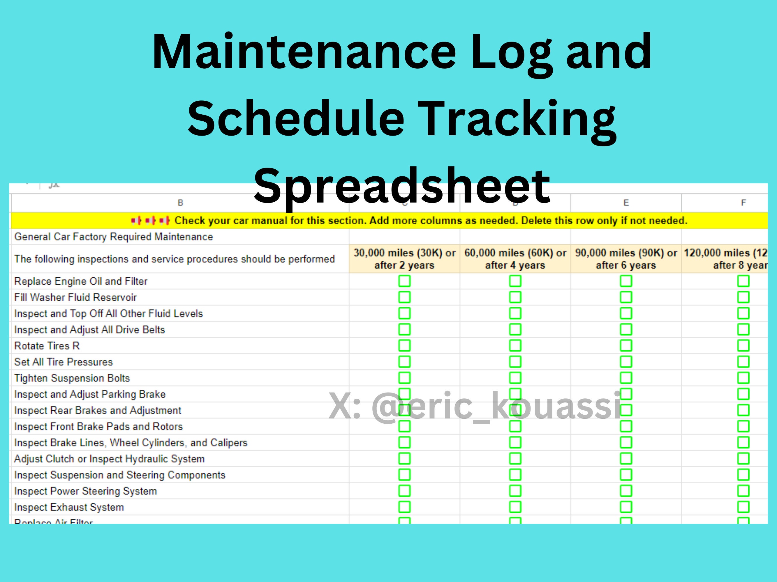 My Car Maintenance Log and Schedule Tracking Spreadsheet - Etsy