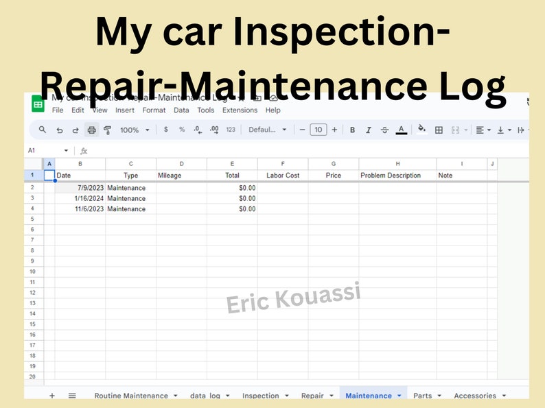 Printable Car Maintenance Log | Vehicle Inspection & Repair Tracker ...