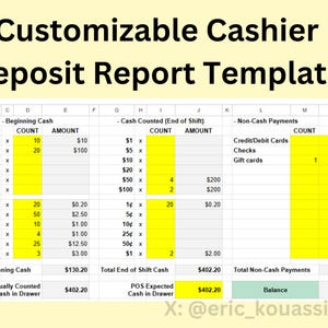Customizable Cashier Deposit Report Template - Google Sheet & PDF - Etsy