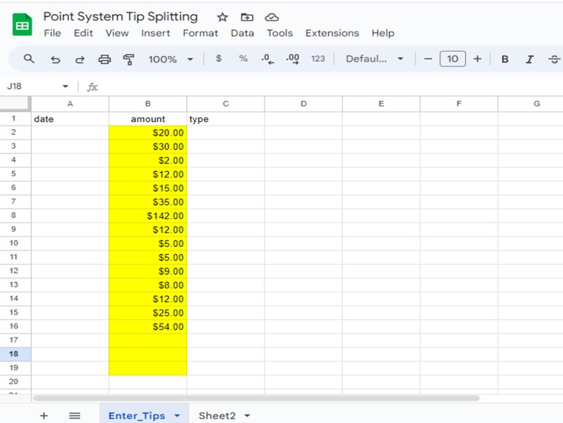 Methods of Tip Splitting: Points System Spreadsheet - Etsy