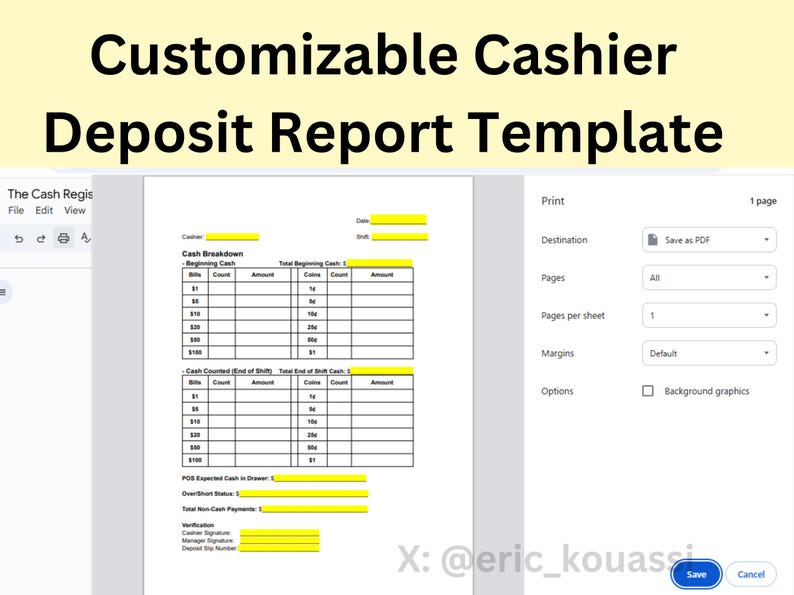 Customizable Cashier Deposit Report Template - Google Sheet & PDF - Etsy