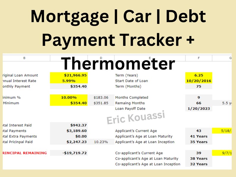 Mortgage | Car | Debt Payment Tracker + Thermometer - Etsy