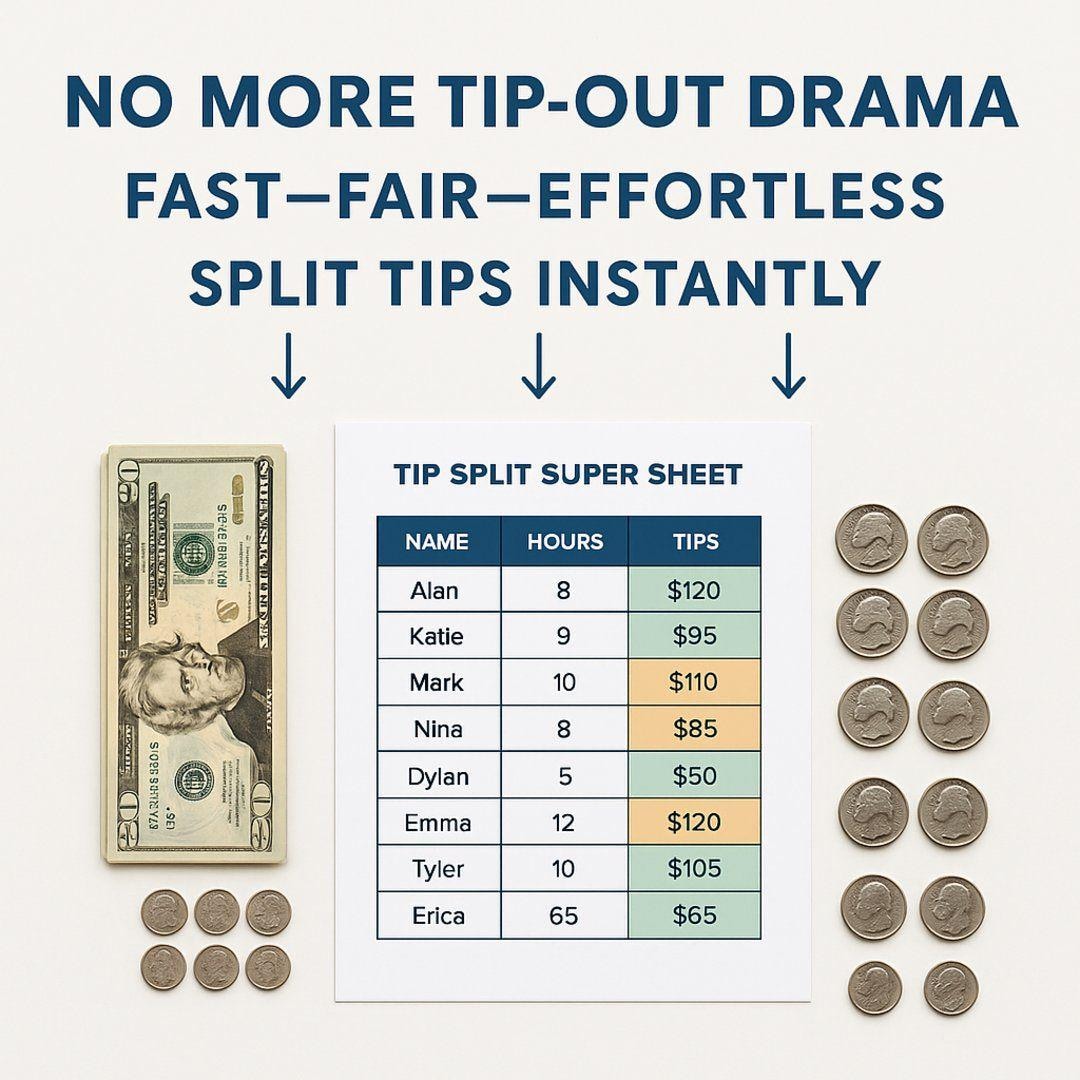 Tip Split Super Sheet: Fair Tip Calculator (google Sheets Template) - Etsy