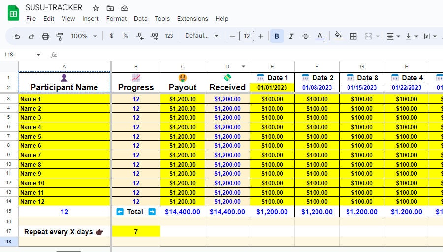 Susu Dues Tracker Spreadsheet Template version 1 the Ultimate Planner ...