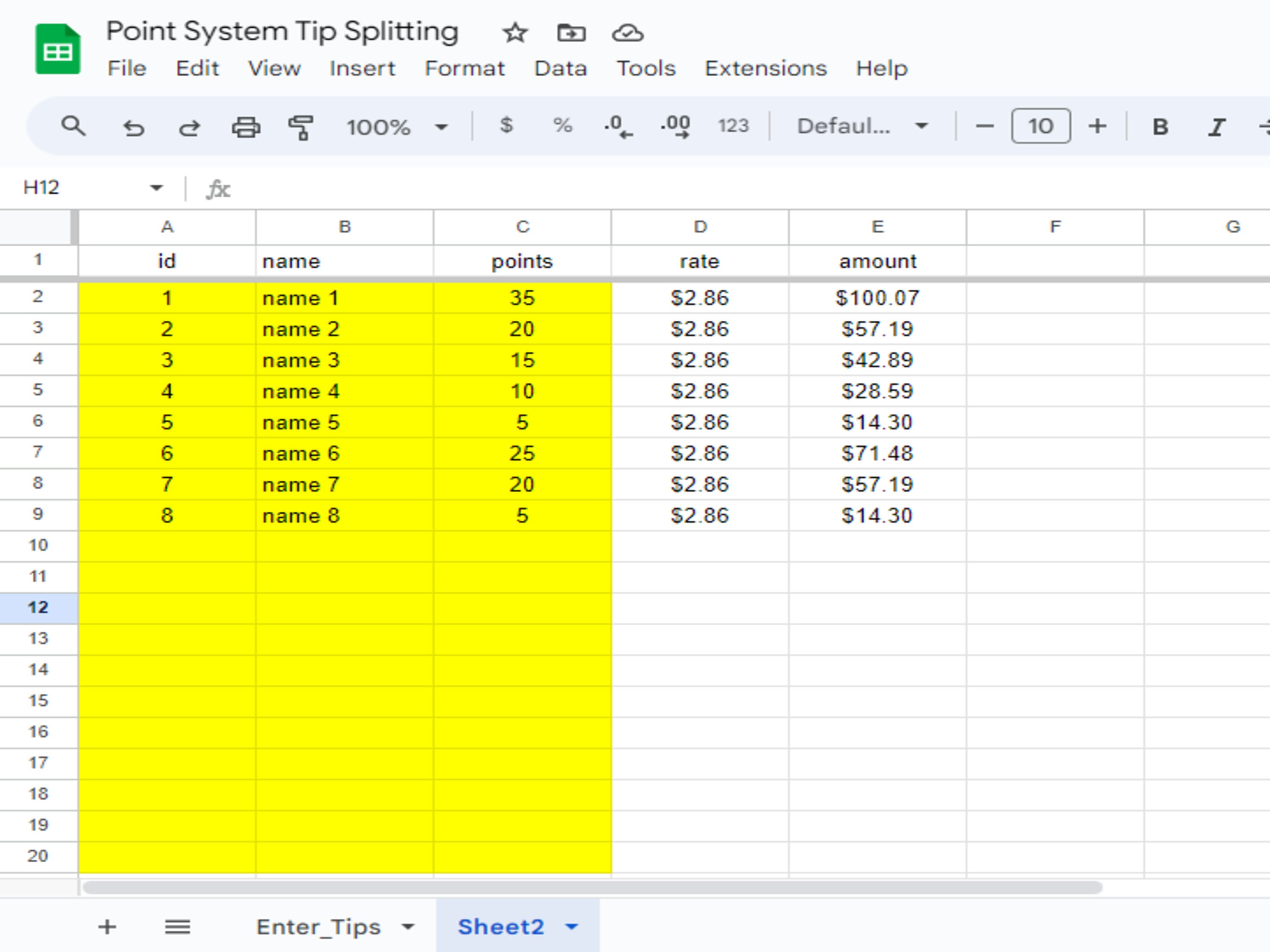 Methods of Tip Splitting: Points System Spreadsheet - Etsy