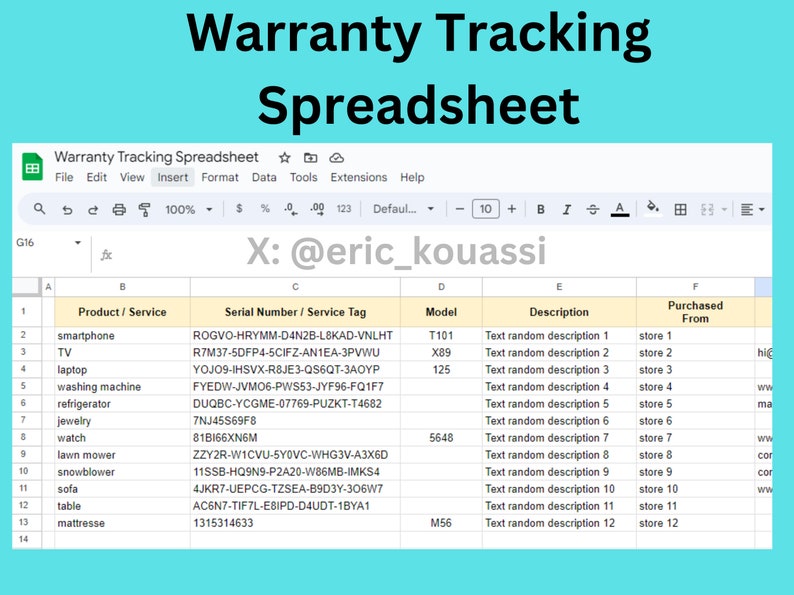 Warranty Tracking Spreadsheet - Etsy