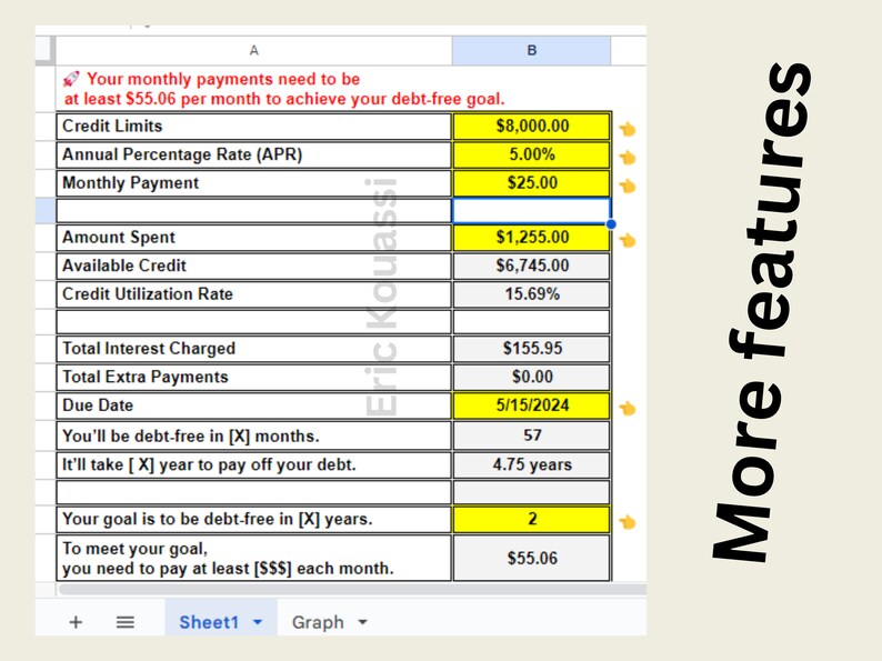 Debt Payoff Calculator | Credit Card Amortization (google Sheet) - Etsy