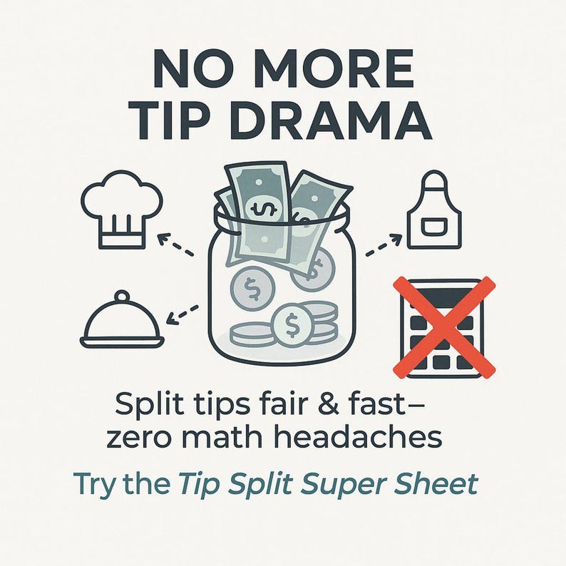 Tip Split Super Sheet: Fair Tip Calculator (google Sheets Template) - Etsy