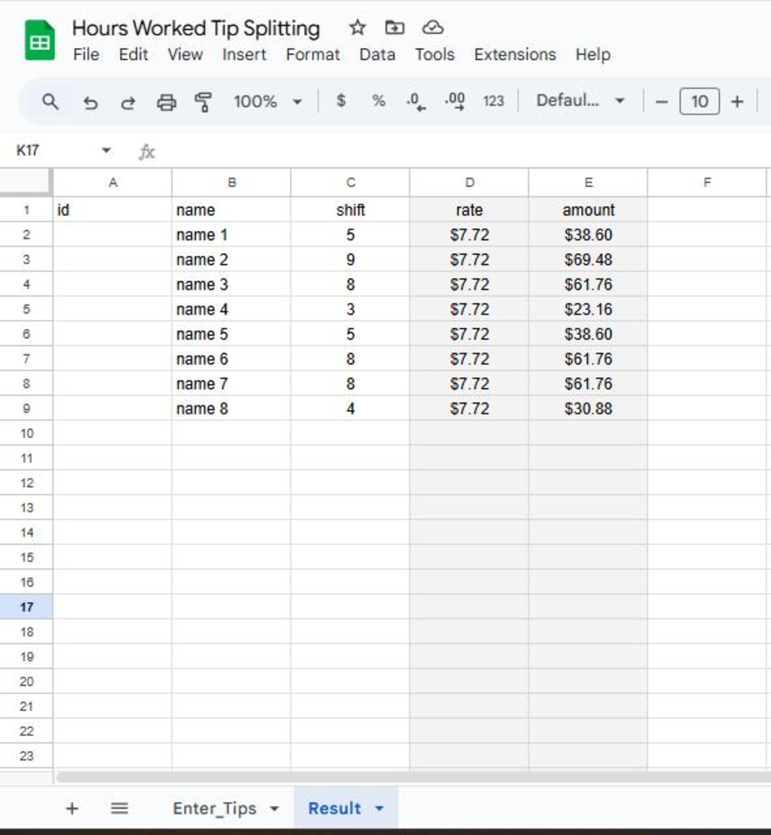 Tip Split Super Sheet: Fair Tip Calculator (google Sheets Template) - Etsy