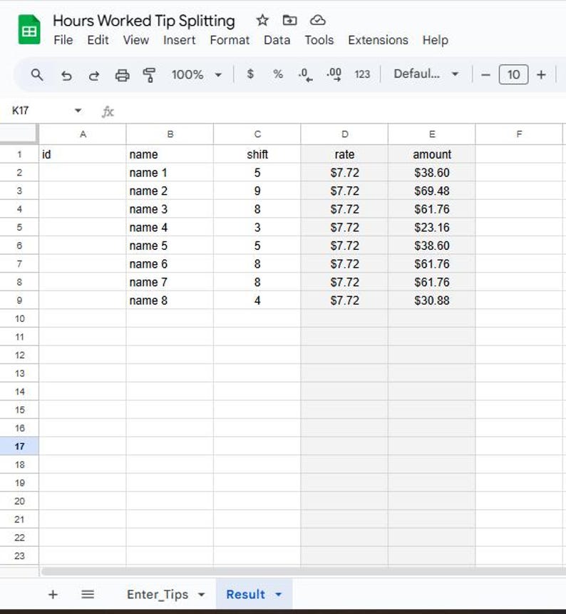 Tip Split Super Sheet: Fair Tip Calculator (google Sheets Template) - Etsy