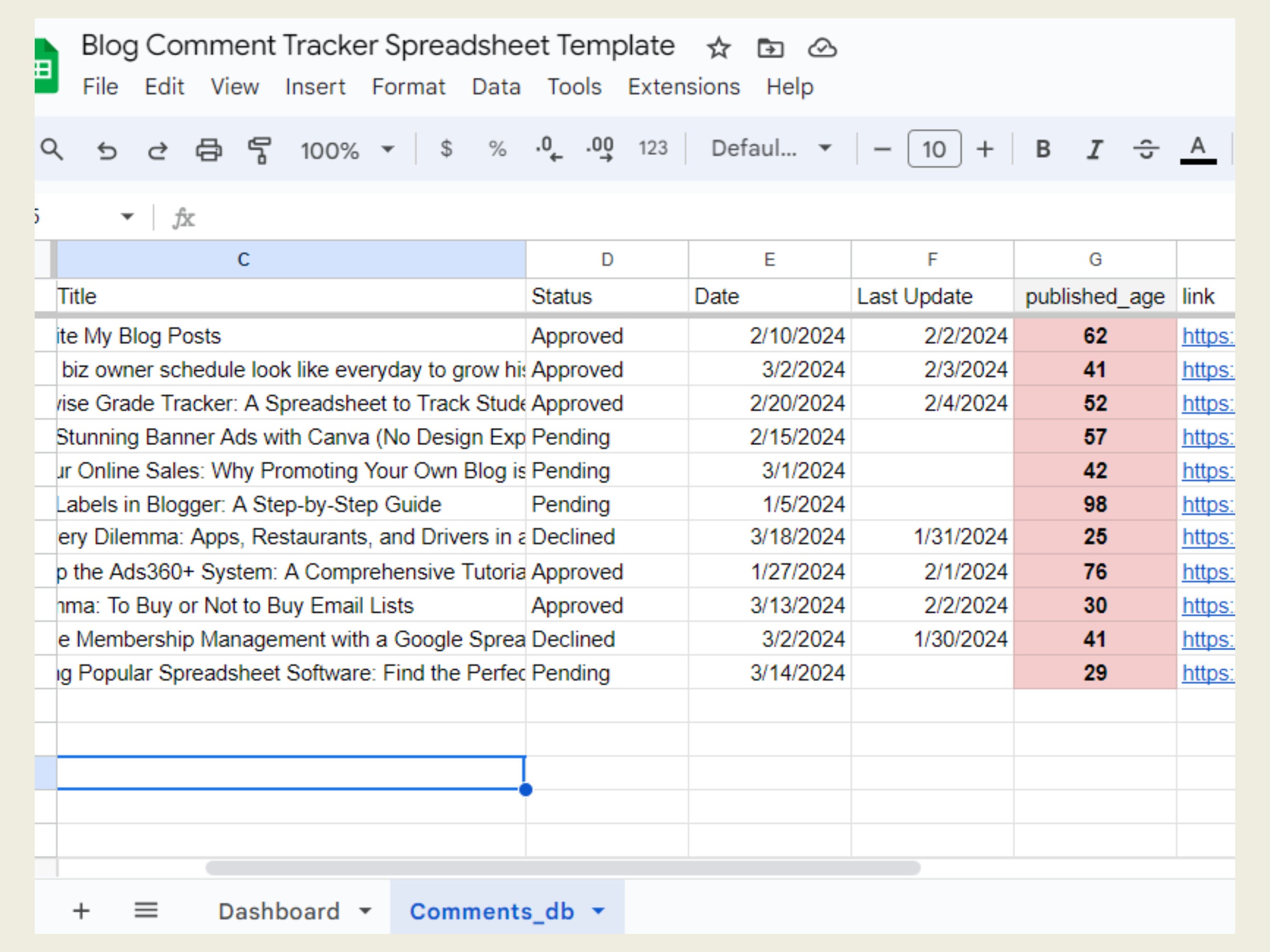 Blog Comment Tracker Spreadsheet Template - Etsy