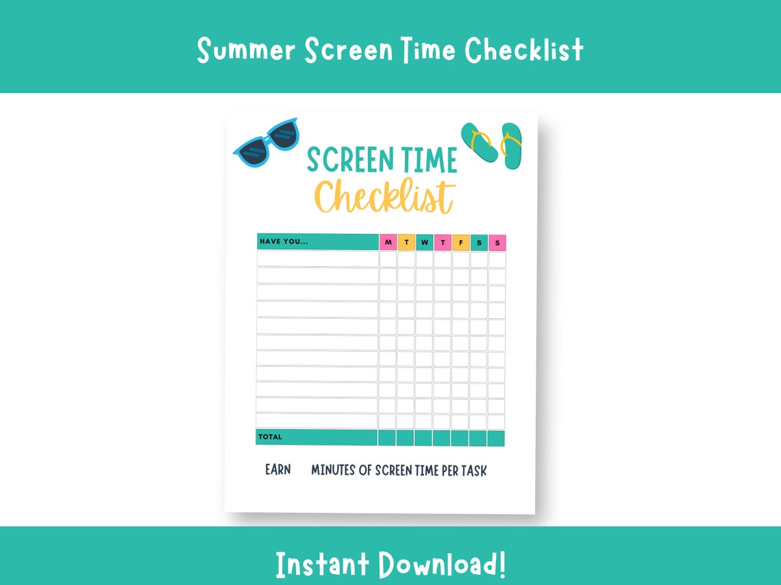 Kids Screen Time Checklist | Editable Chore Chart for Kids | Screen ...