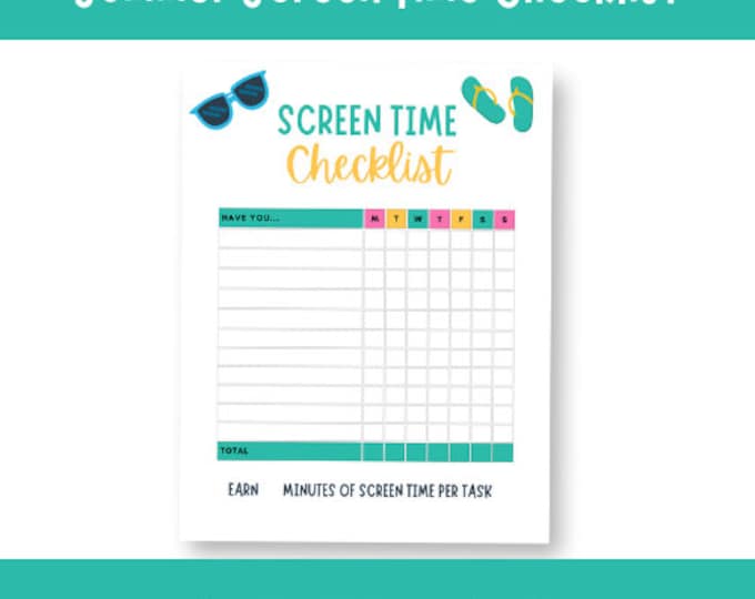 Screen Time Checklist, Printable Editable PDF, Summer Screen Time List ...