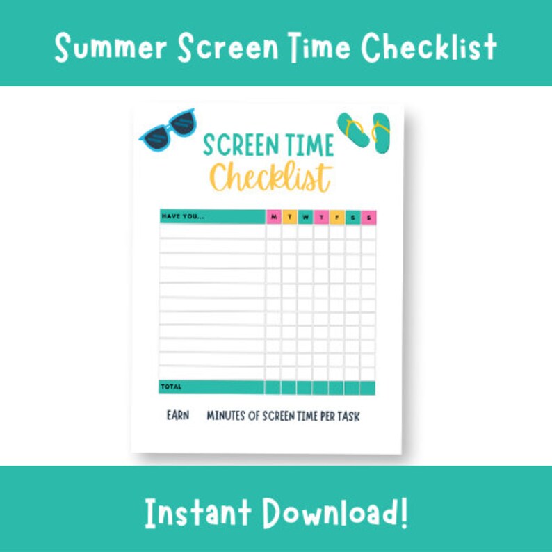 Kids Screen Time Checklist | Editable Chore Chart for Kids | Screen ...
