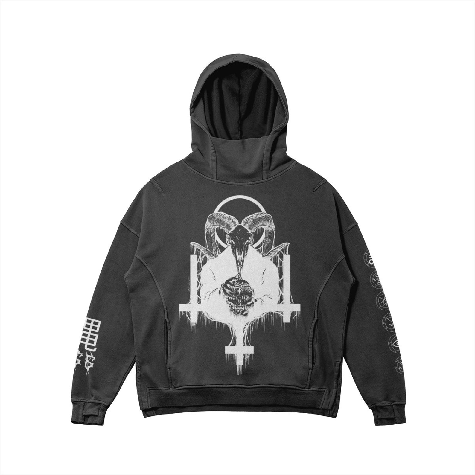LUCIFERIAN Gothic Clothes Occult Hoodie Distressed Washed Slit Hem ...