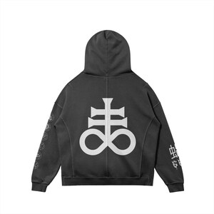 LUCIFERIAN Gothic Clothes Occult Hoodie Distressed Washed Slit Hem ...