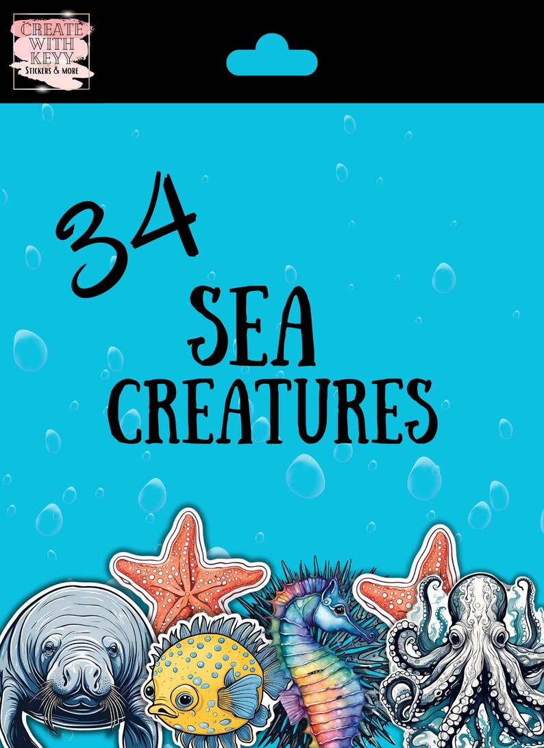 34 Digital Sea Creature Stickers PNG and Goodnotes Files Ocean Life ...