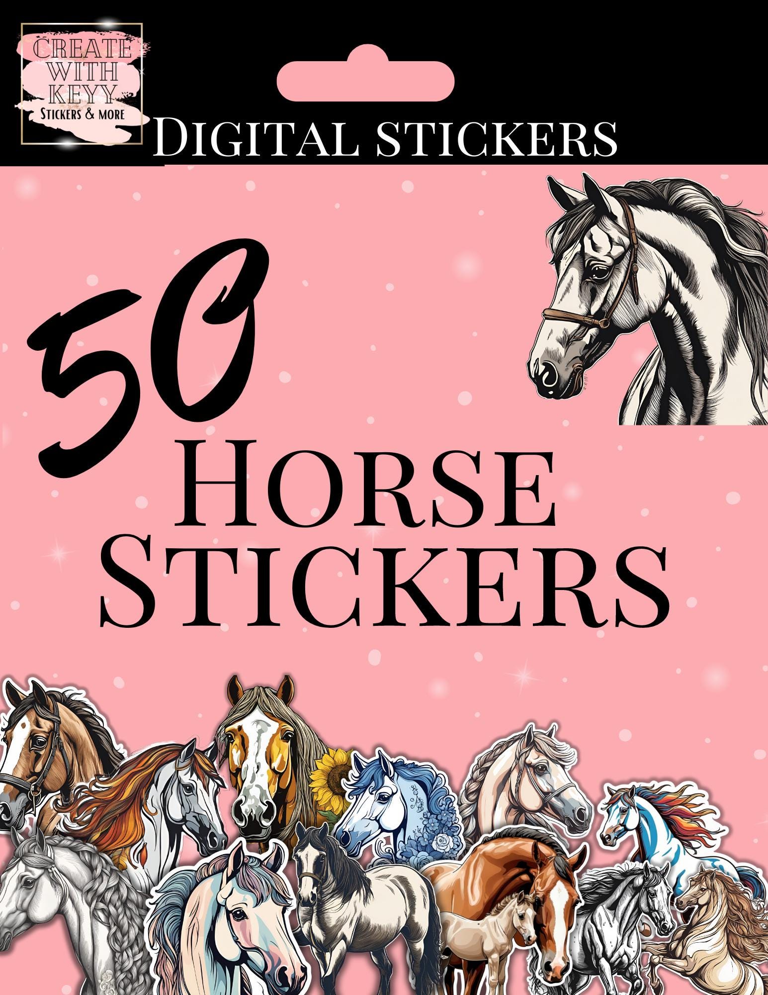 50 Digital Horse Stickers PNG & Goodnotes Files Horse Designs for ...