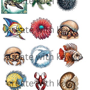 34 Digital Sea Creature Stickers PNG and Goodnotes Files Ocean Life ...