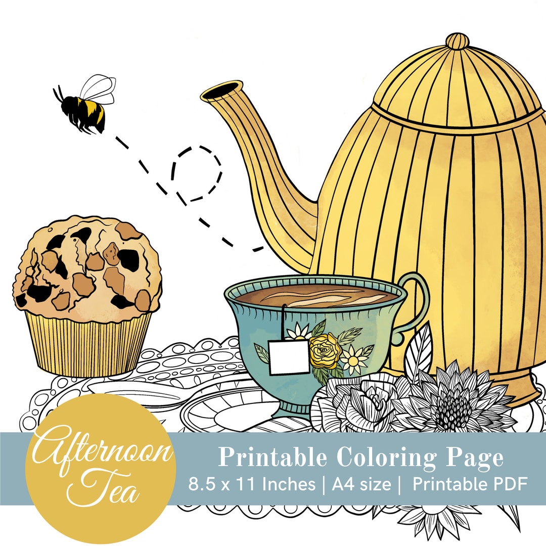 Afternoon Tea Printable Coloring Page Digital Downloads - Etsy
