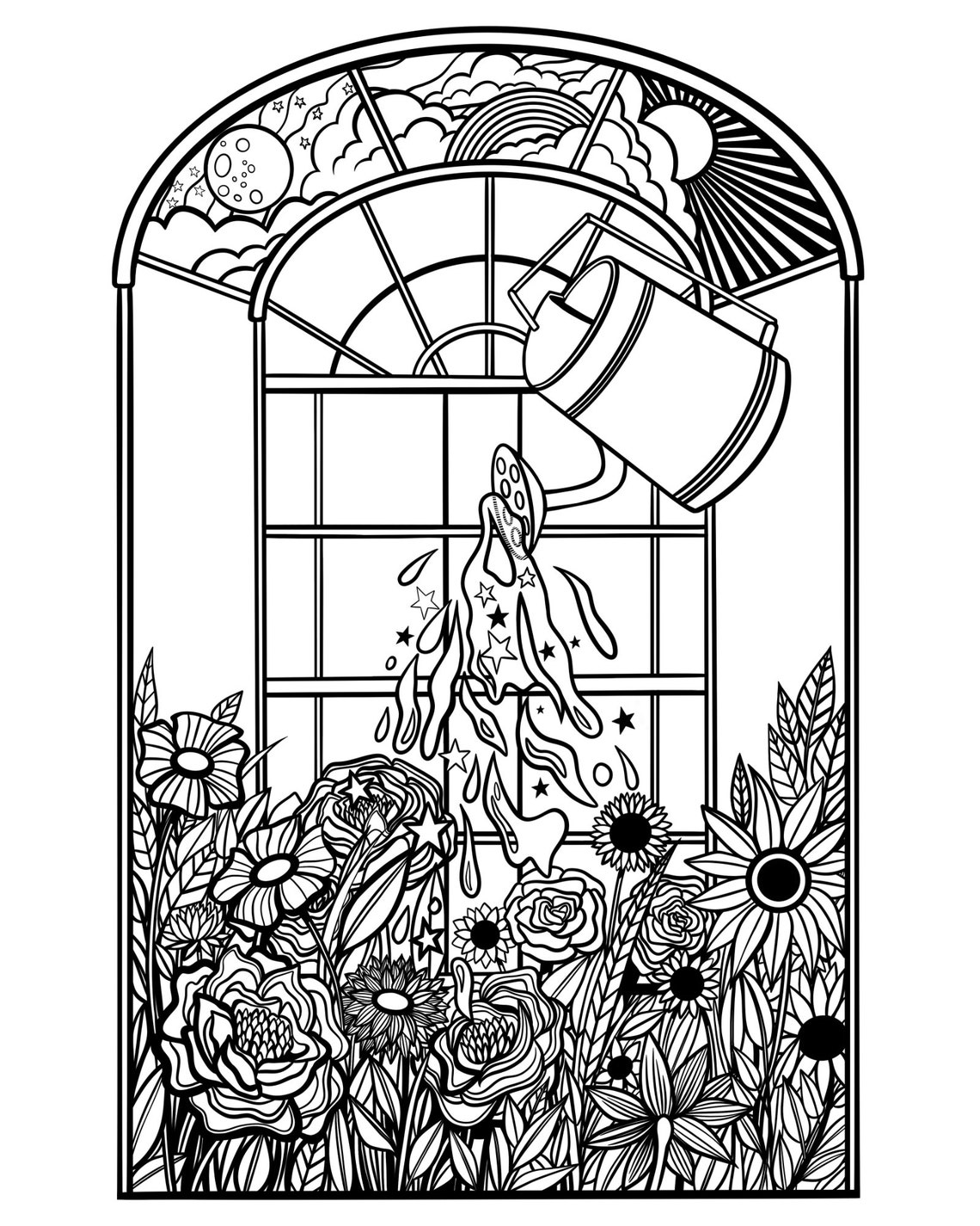 Printable Flower Gardening Coloring Page for Kids, Teens, Adults, and ...