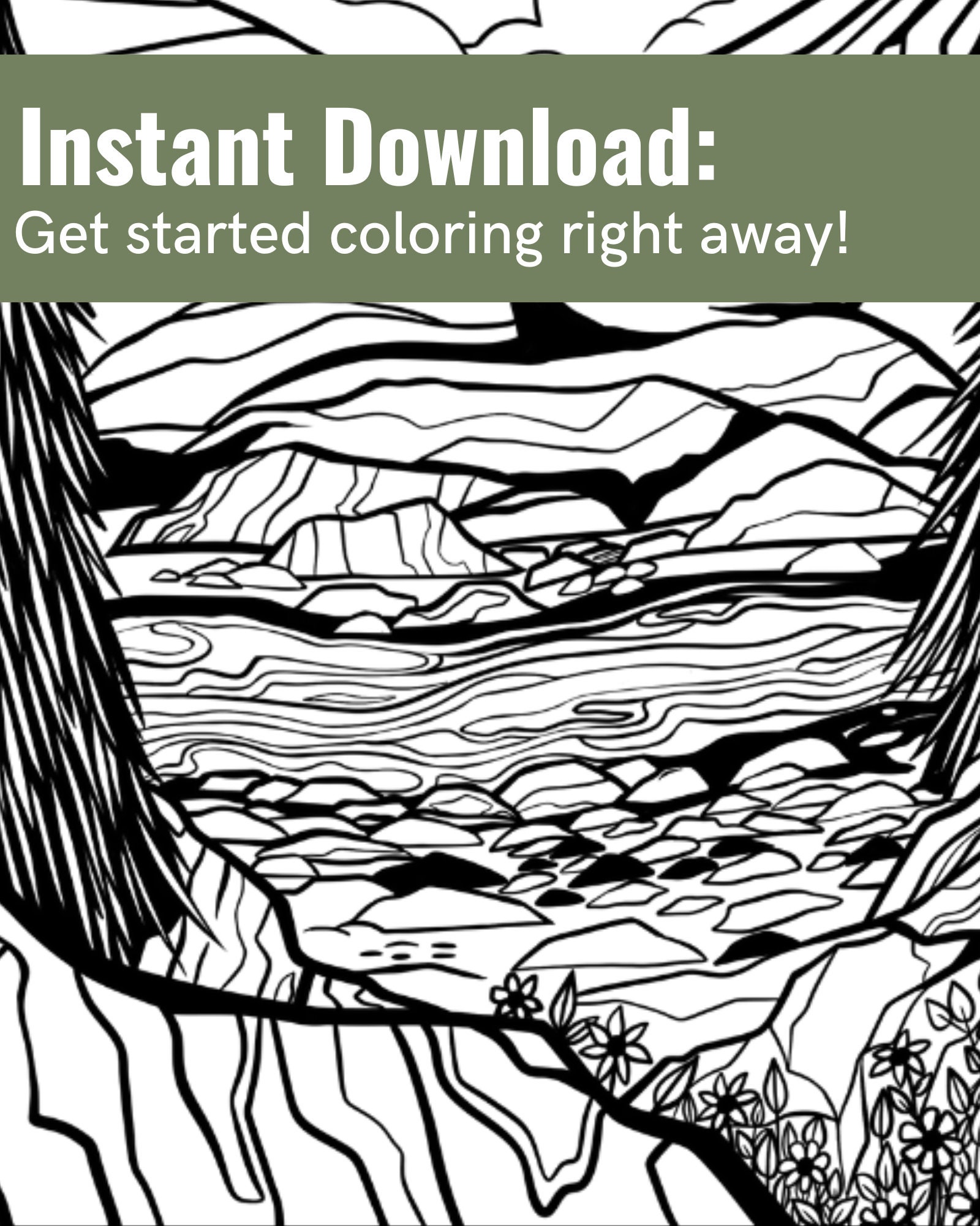 Printable Mountain Landscape Coloring Page for Kids, Teens, Adults, and ...