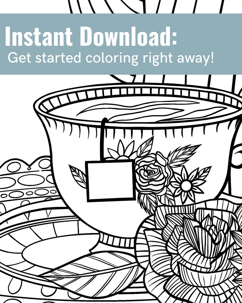 Afternoon Tea Printable Coloring Page Digital Downloads - Etsy