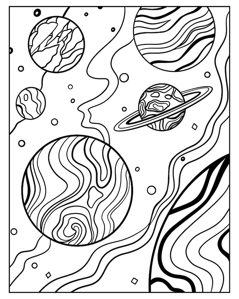 Printable Planets Coloring Page for Kids and Adults Simple and Easy ...
