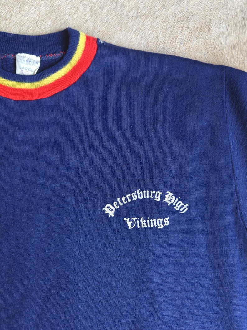 60's Champion Varsity Ringer Short Sleeve Sweatshirt Petersburg High ...
