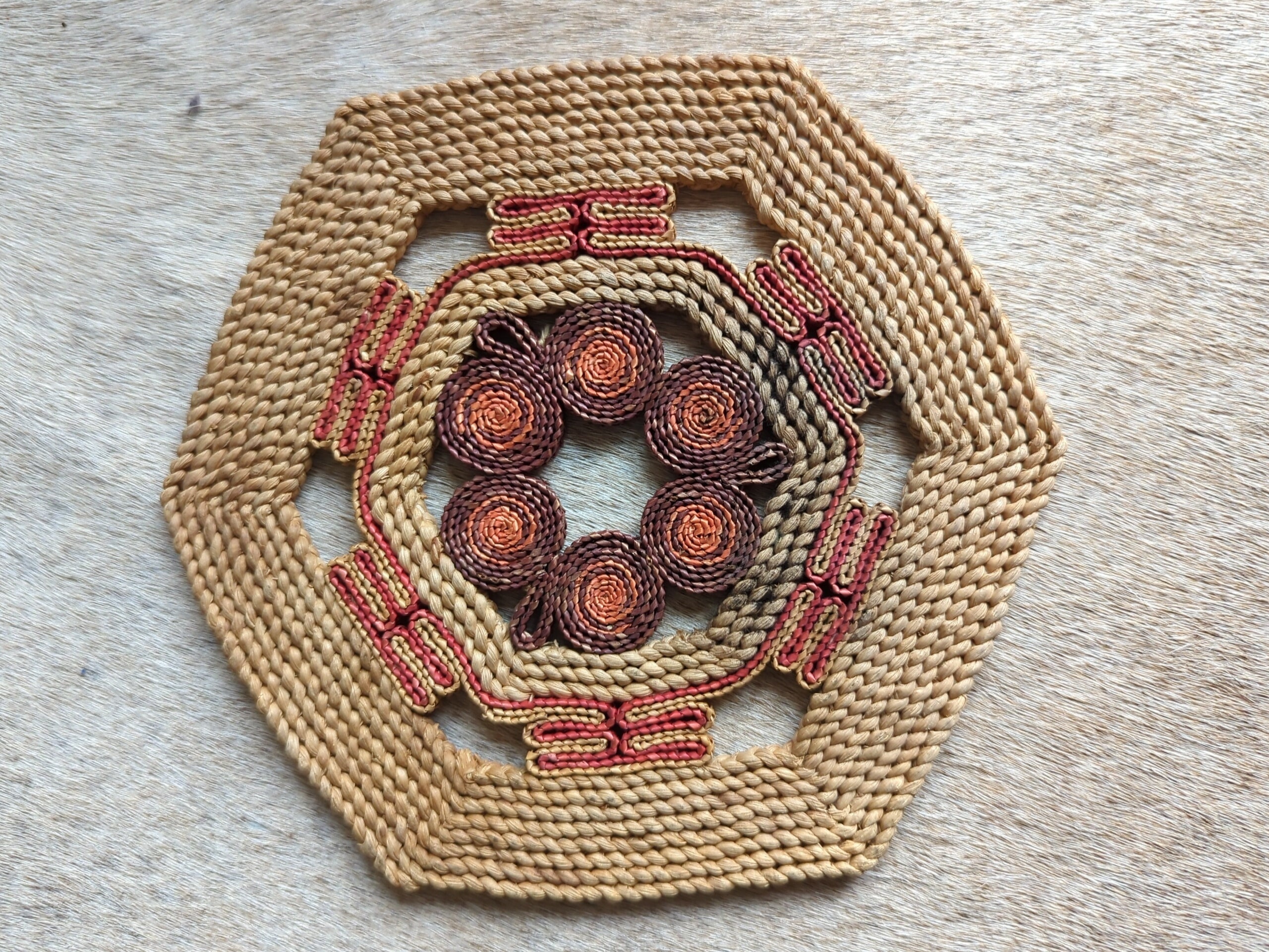 70s Raffia & Beaded Trivets | Vintage Kitchen Decor| Fish and Geometric ...