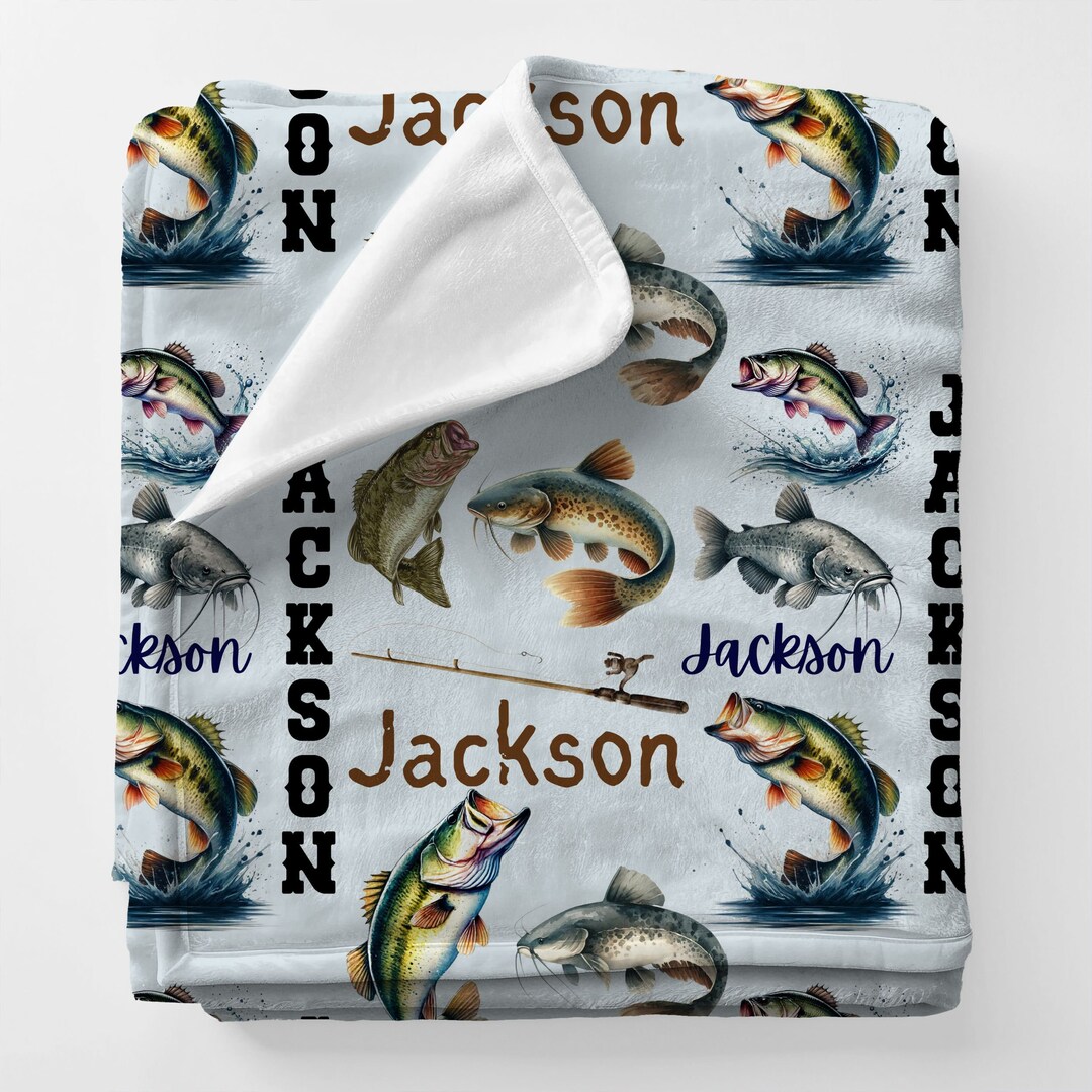 Personalized Name Bass Catfish Fishing Blanket | Toddler Kid Cuddly ...