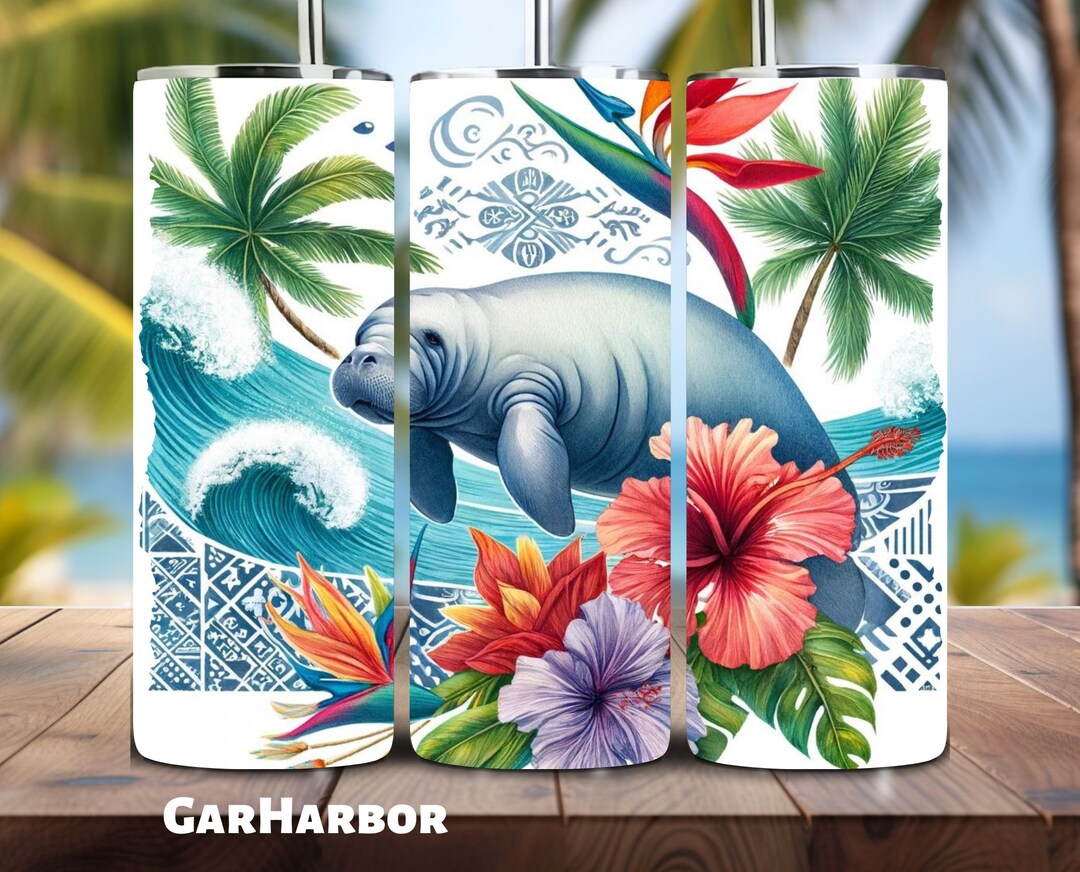 Manatee Tumbler Wrap, Sublimation Design Templates, Straight Png ...
