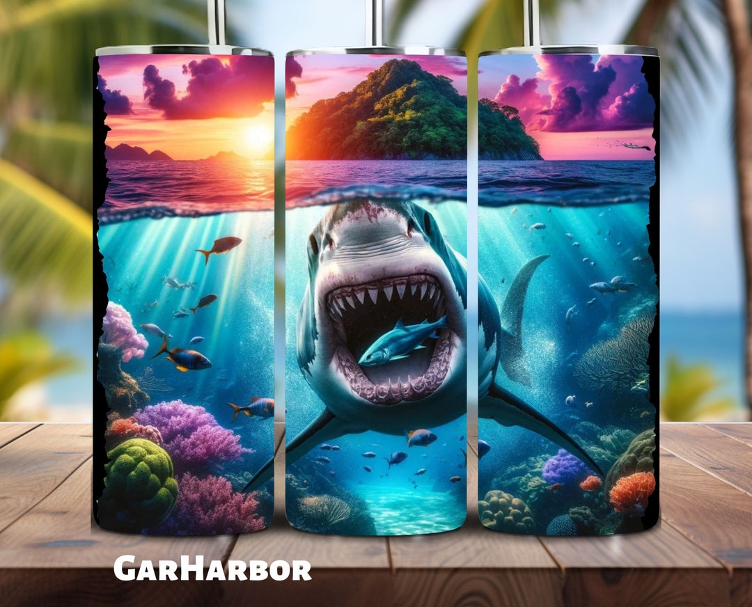 Shark Tumbler Wrap | Sublimation Design Templates | Straight PNG ...