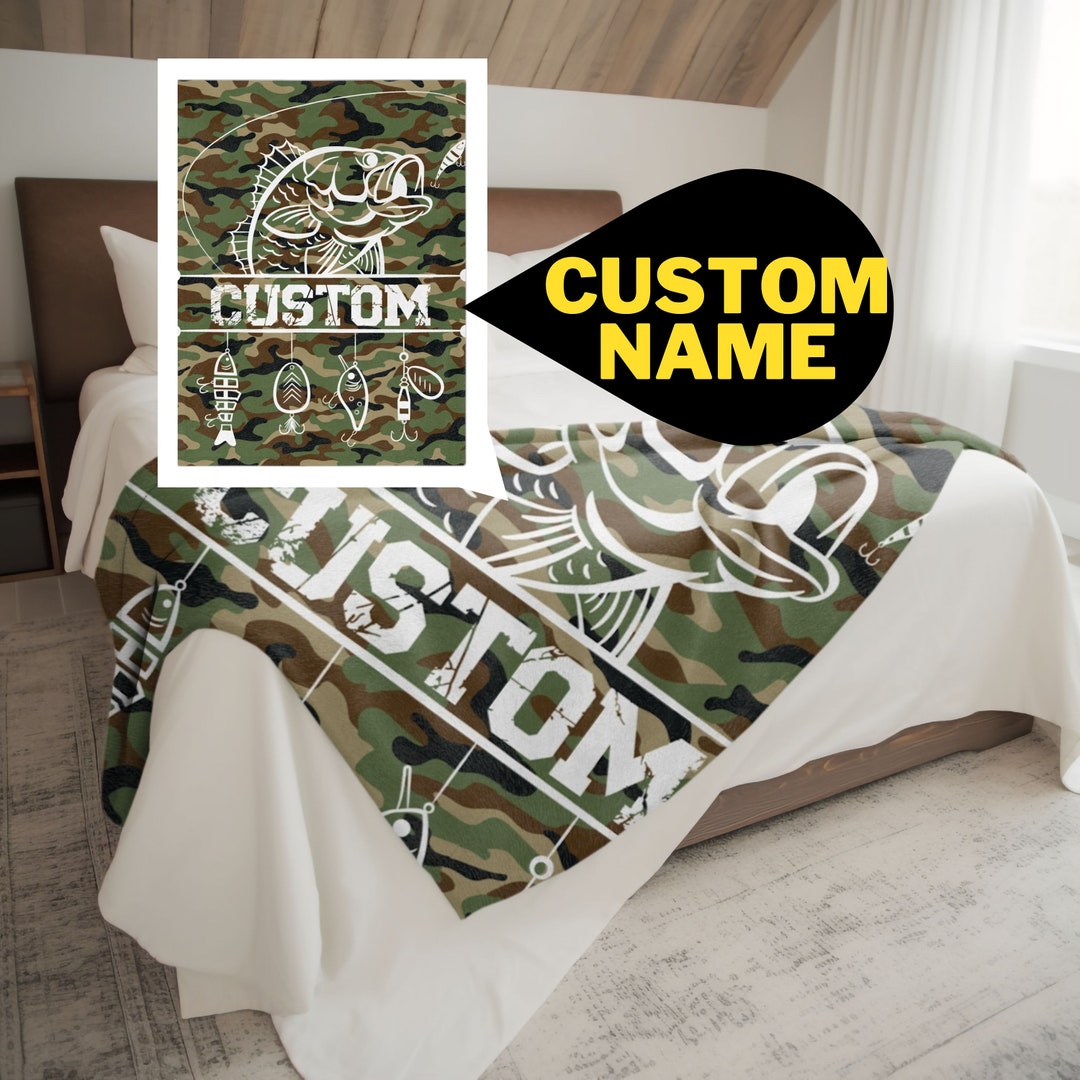 Personalized Bass Camo Fishing Blanket | Customizable Fishing Lures ...