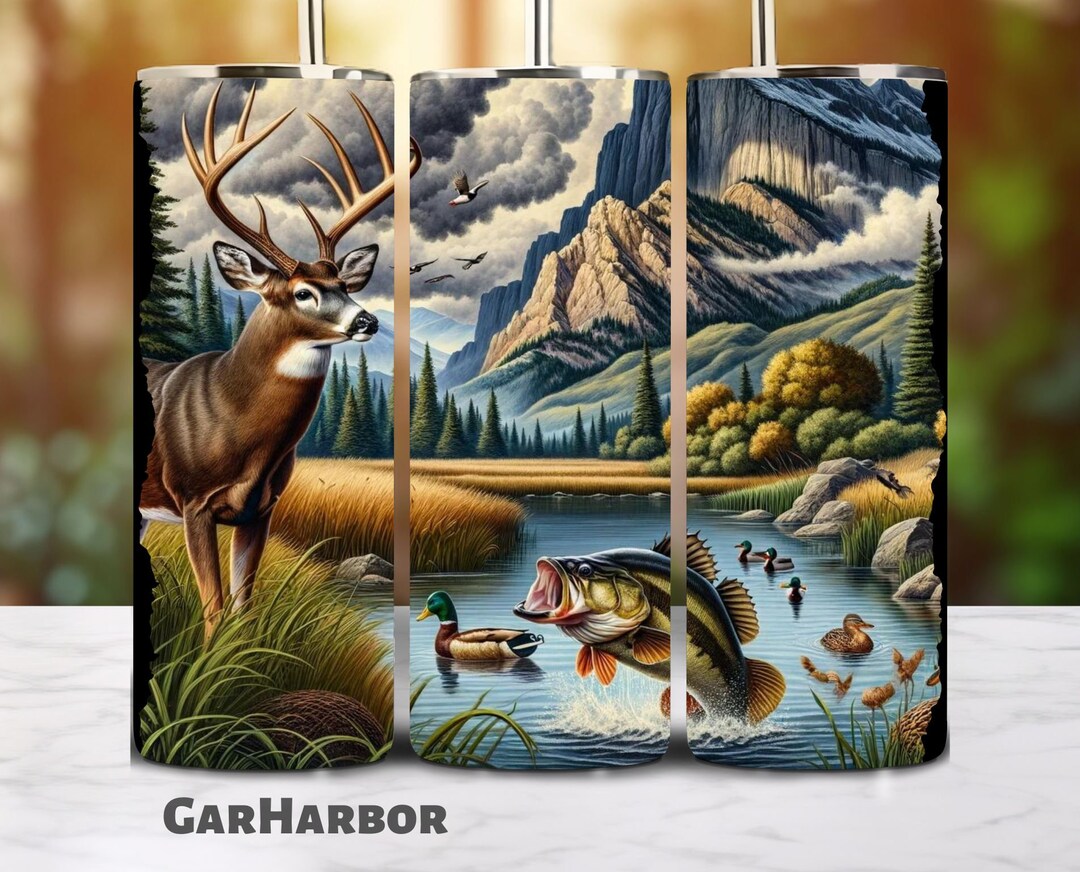 American Fishing Deer Duck Seamless Tumbler Wrap | 20oz Straight ...