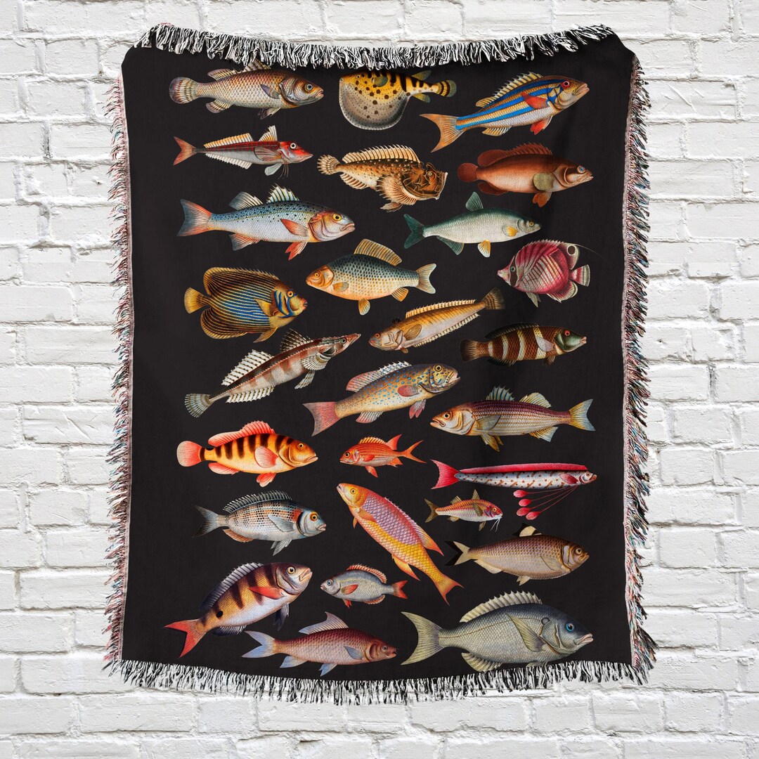 Vintage Fish Woven Blanket | Rustic Cabin Lodge Decor | Fishing Wall ...