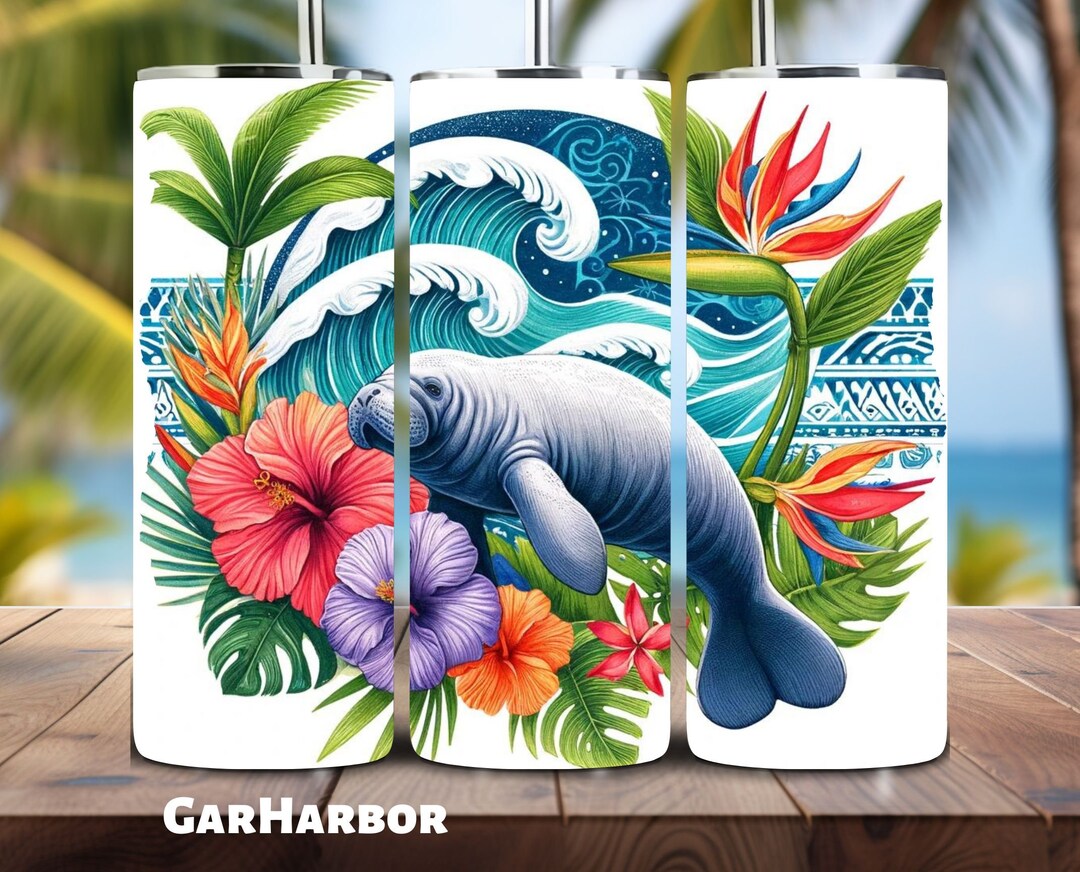 Manatee Tumbler Wrap, Sublimation Design Templates, Straight Png ...