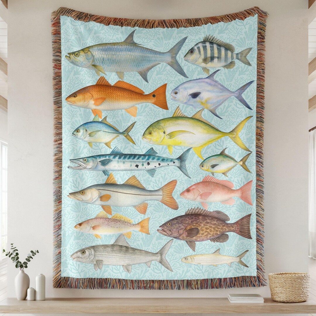 Vintage Saltwater Gamefish Woven Blanket | Inshore Florida Keys Fishing ...