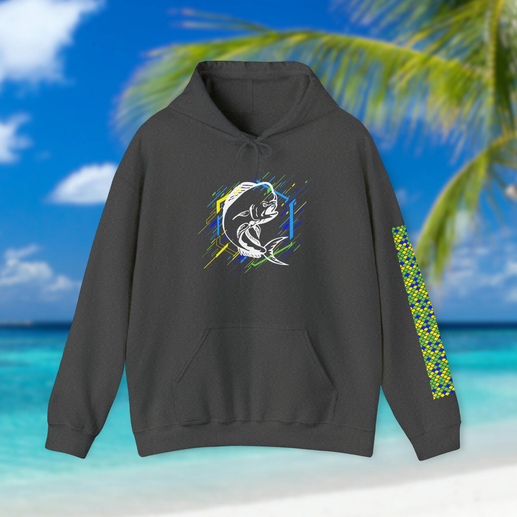 Mahi Color Splash Hoodie Fish Scales Sleeve Print Deep Sea Saltwater ...