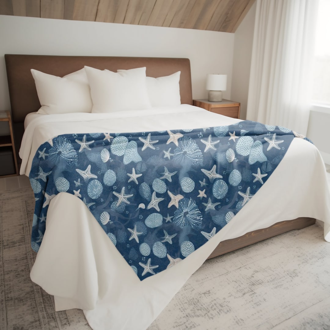 Seashell Starfish Minky Blanket blue Soft Blanket - Etsy