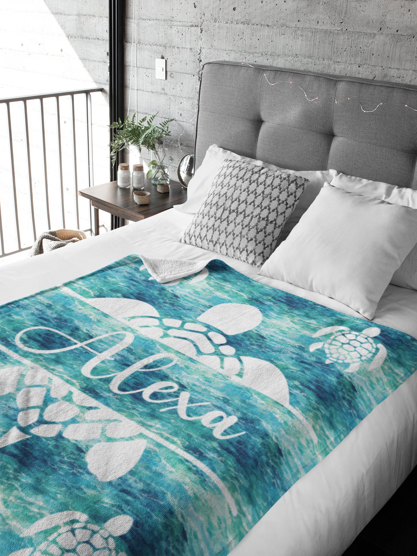 Personalized Sea Turtle Blanket | Customizable Sea Turtle Ocean Waves ...